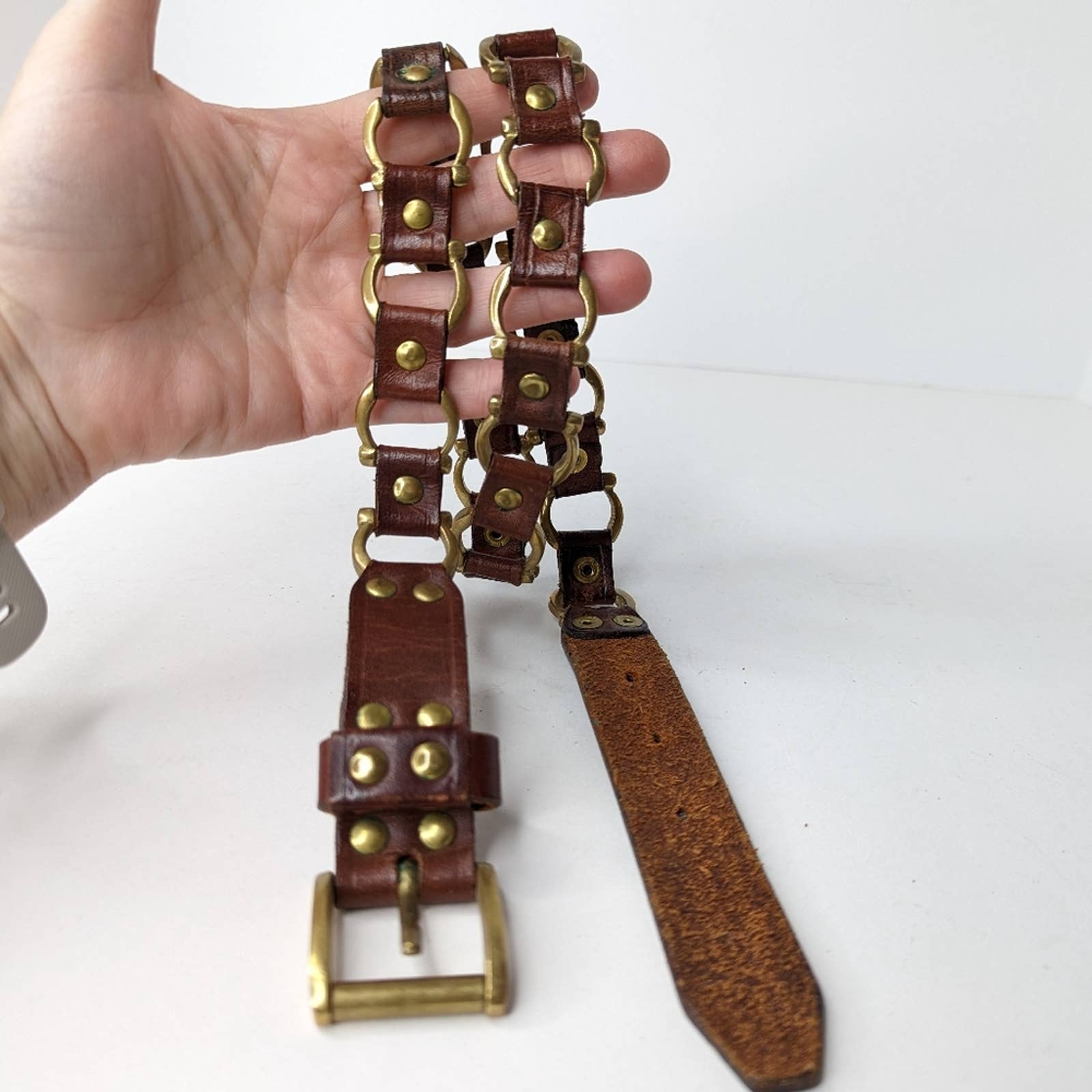 Vintage Leather and Brass Chain Link Belt | Shop THRILLING