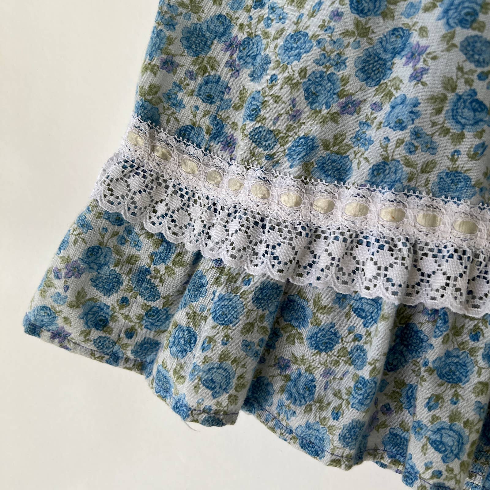 Vintage Peasant Skirt Blue Ditsy Floral Lace Cottage Core Handmade ...