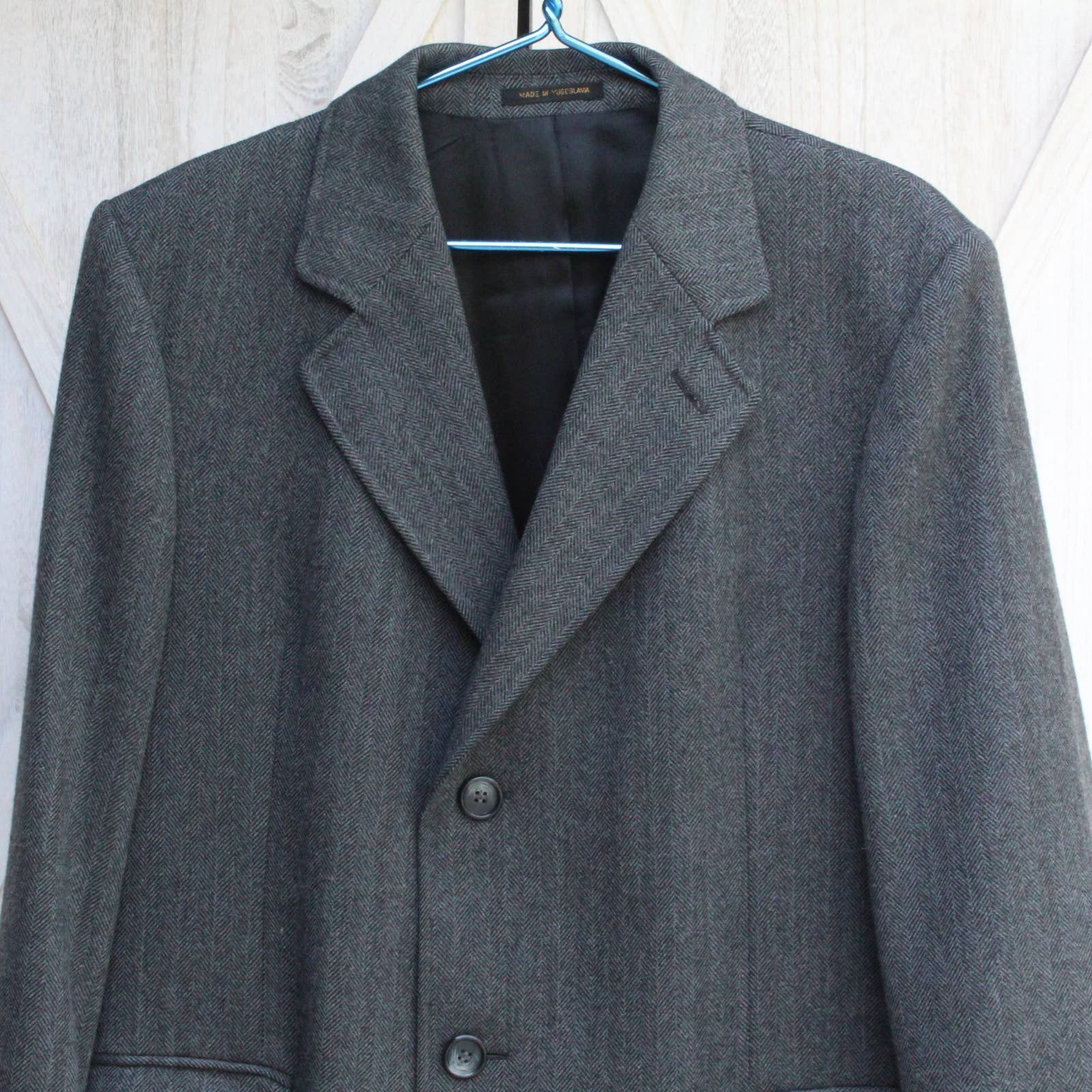 Vintage Adams Row Mens Gray Long Herringbone Wool Trench Coat by Adams ...
