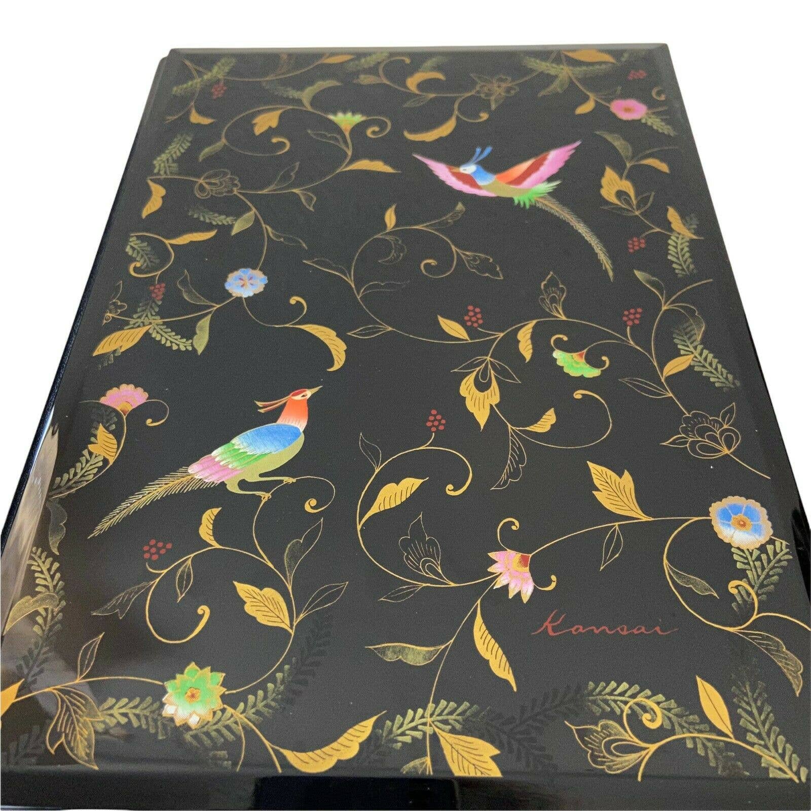 Vintage New Kansai Urushi Black Kansai Yamamoto Lacquer Floral Address ...