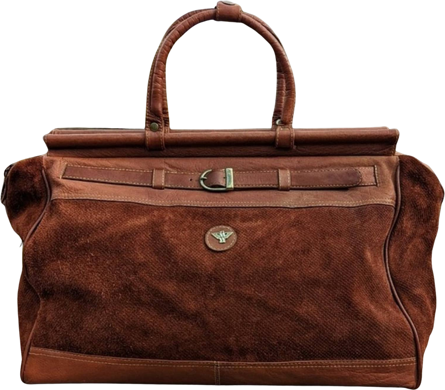 Vintage Suede Leather Weekender Duffel Bag Semi Structured Carry On ...