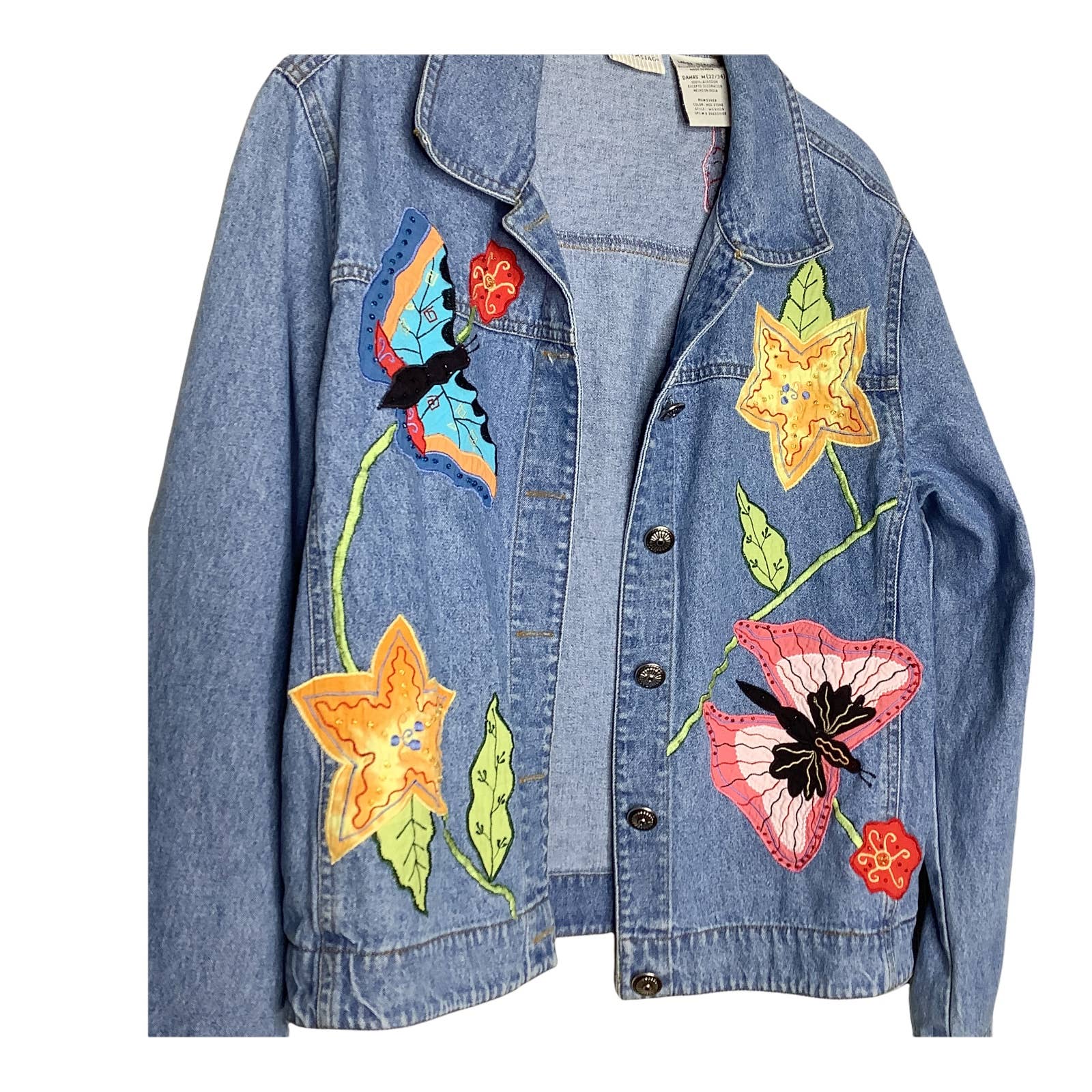 Vintage Jean Jacket 90s Butterfly Butterflies Embroidered Beaded Patch ...
