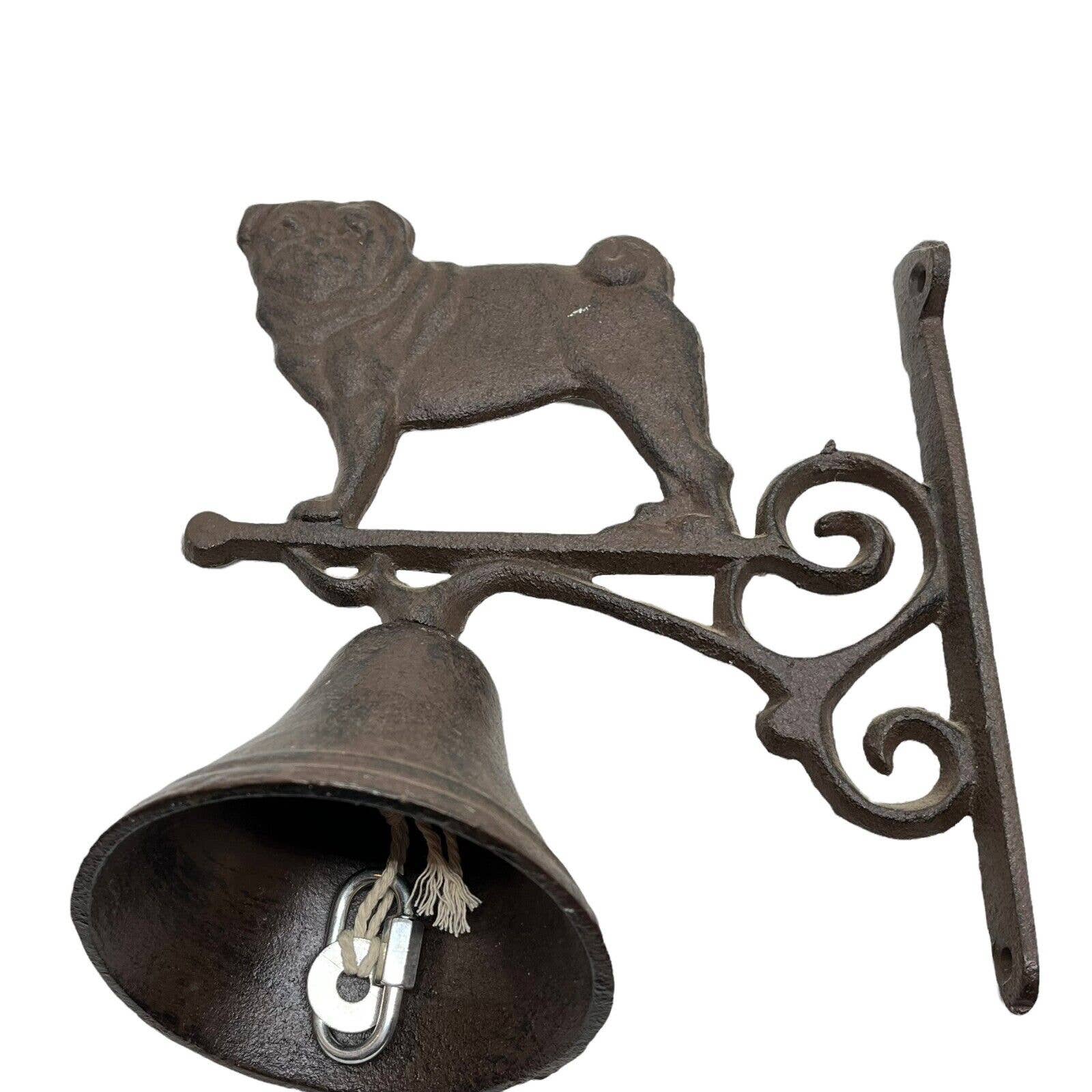 Vintage Cast Iron Decorative Pug Dog Dinner Bell Porch Scrolling Wall ...