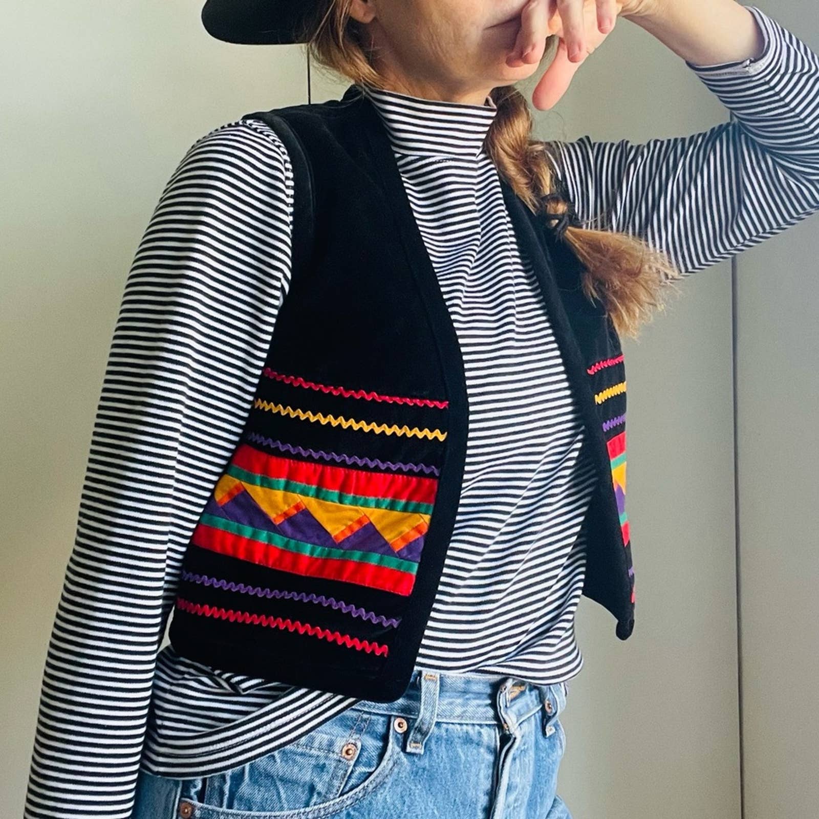 Vintage 70s Vest Velvet Embelished Quilted Ric Rac Primary Colors Made ...