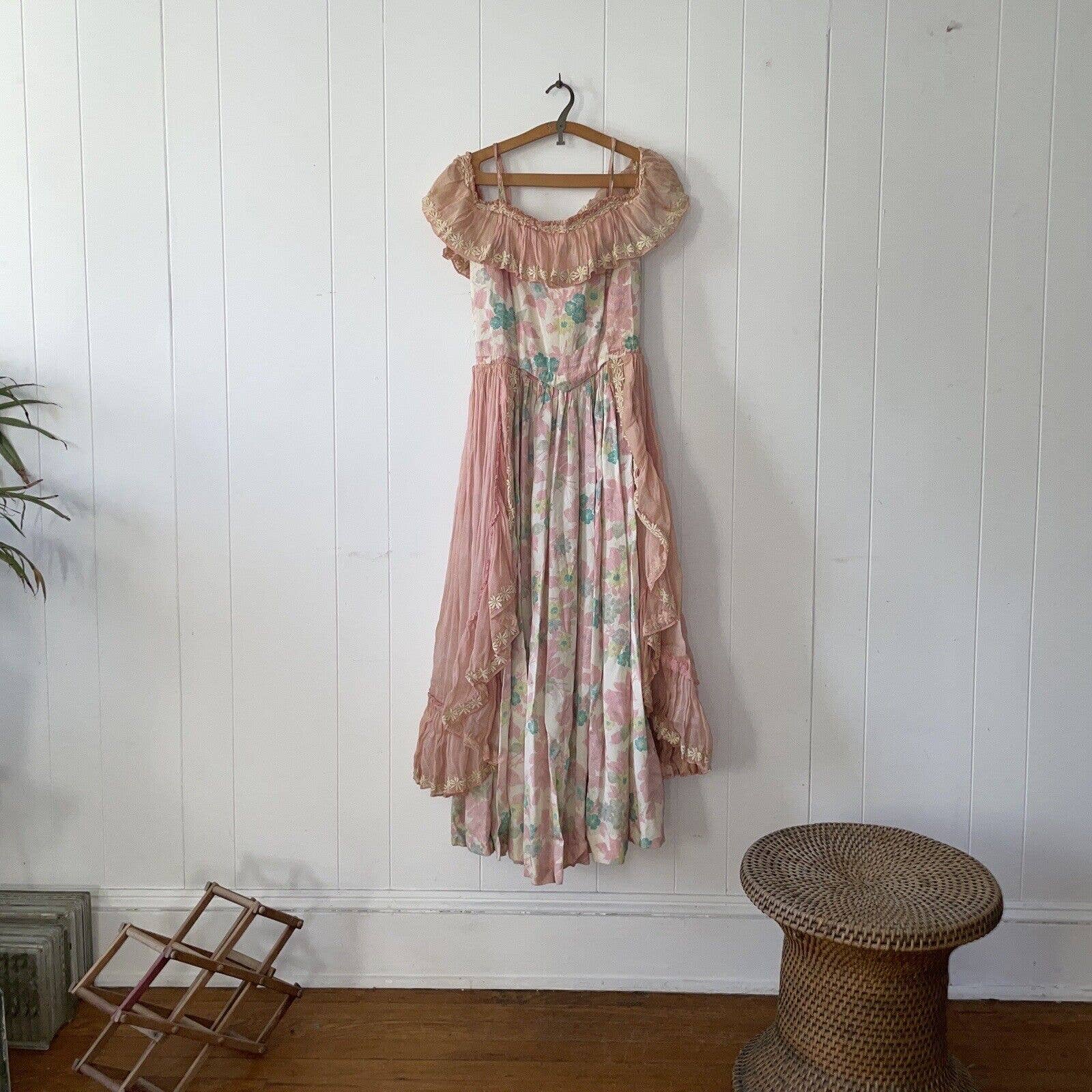Vintage Rare Antique 10s 20s Pannier Style Dress Floral Evening Gown ...