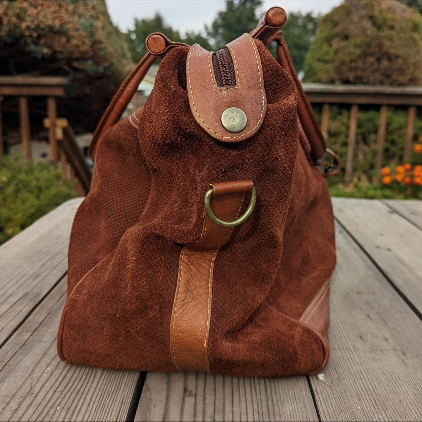 Vintage Suede Leather Weekender Duffel Bag Semi Structured Carry On ...