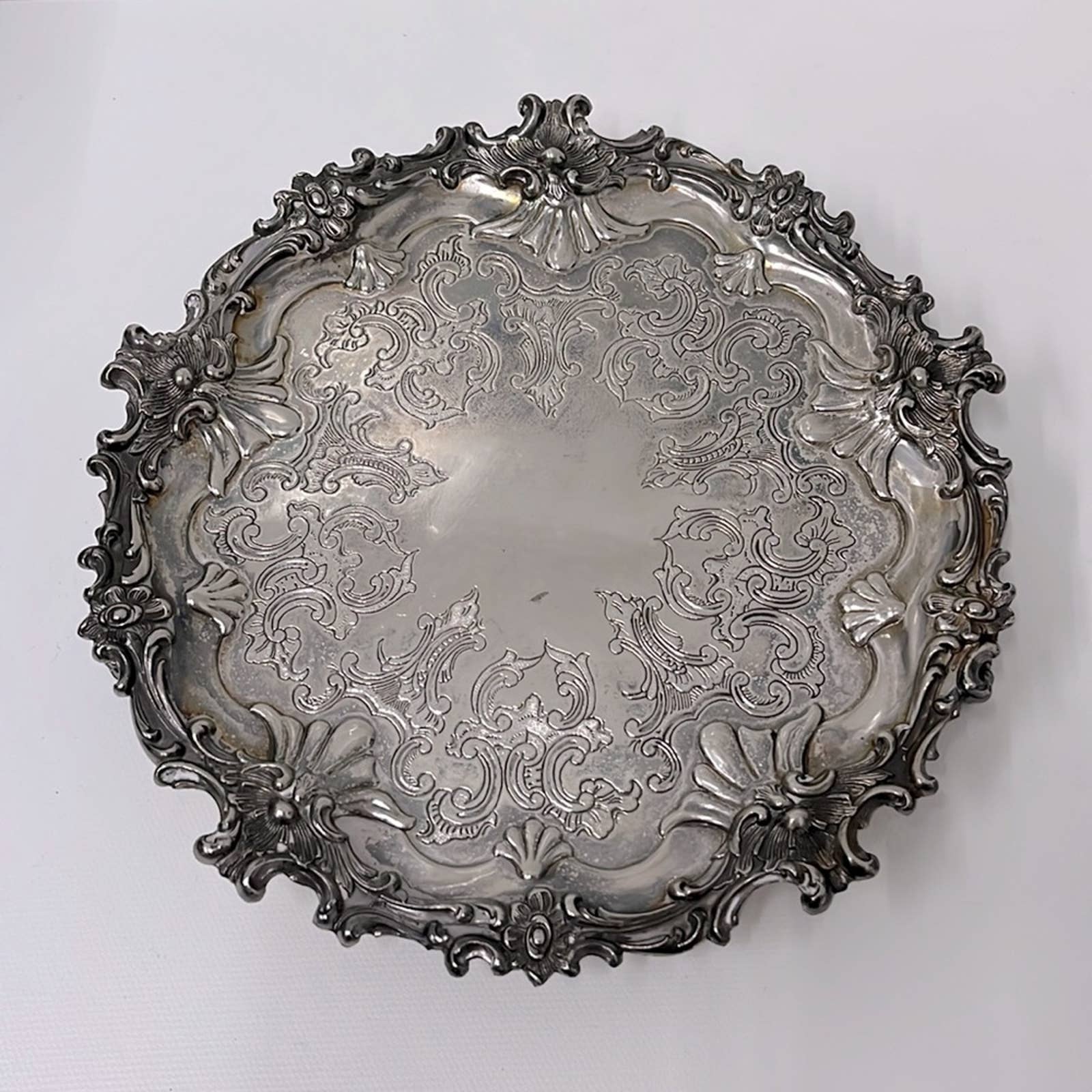 Vintage Ornate Heavy Silver Plated Footed Serving Platter Tea Beverage ...