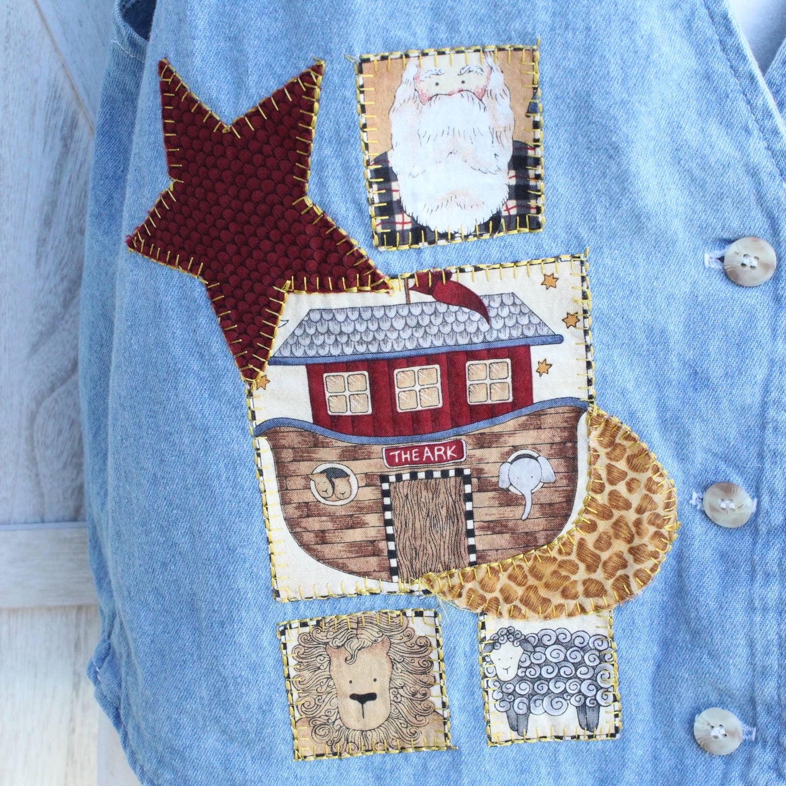 Vintage Three Rivers Noahs Ark Bible Sleeveless Blue Denim Vest by ...
