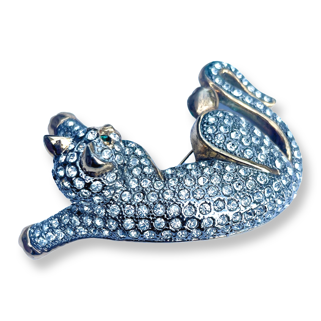 Large Rhinestone Cat Leopard Brooch Vintage Brooch Pin Silver and Gold ...