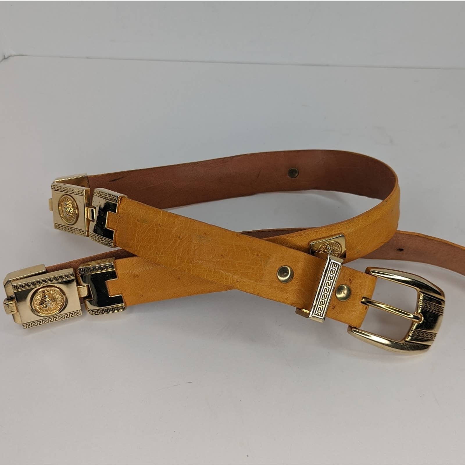 Vintage Ostrich Leather Segmented Belt Gold Tone 36 Wild West Belts by ...