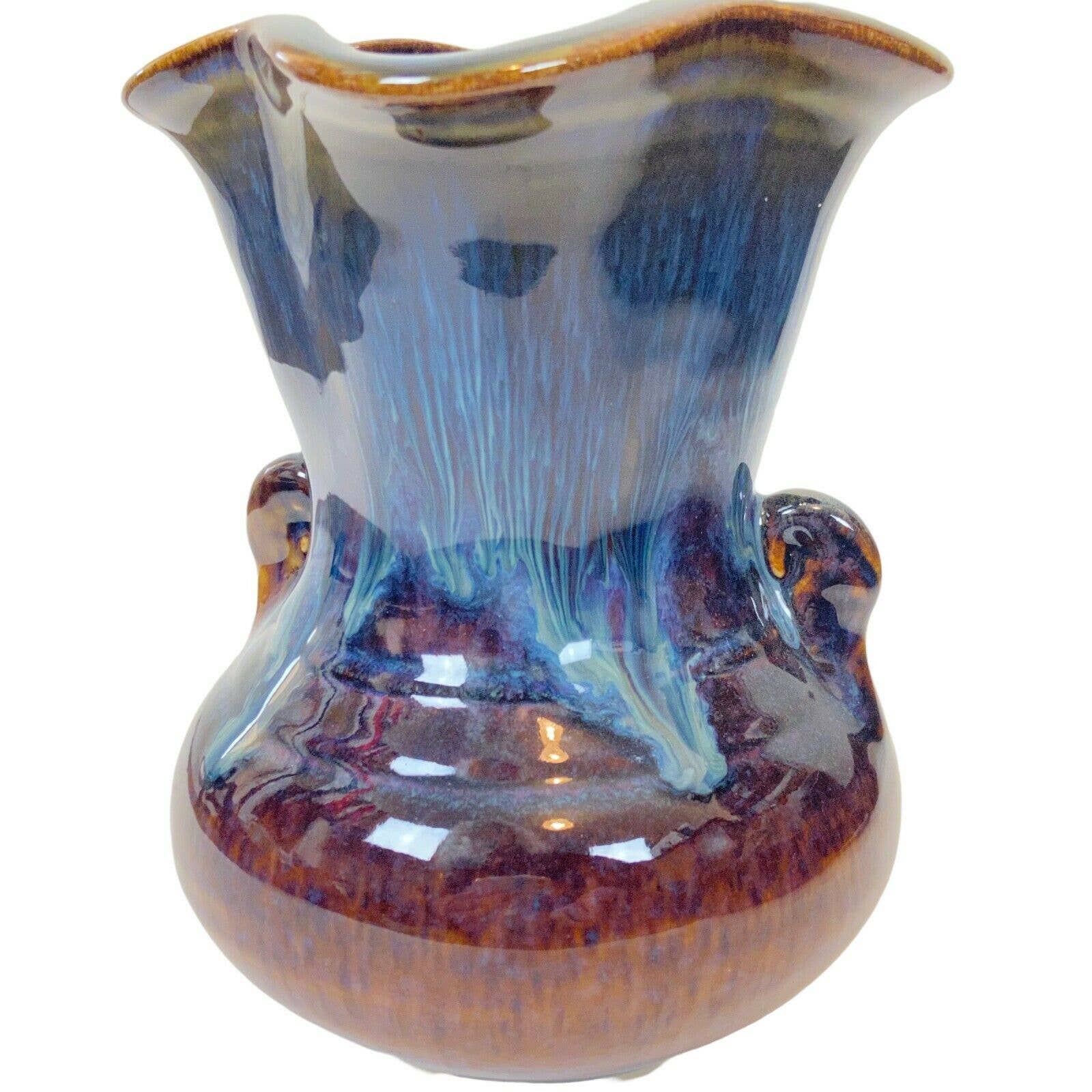 Vintage Handmade Blue Brown Olpe Shape Beautiful Decorative Pottery ...