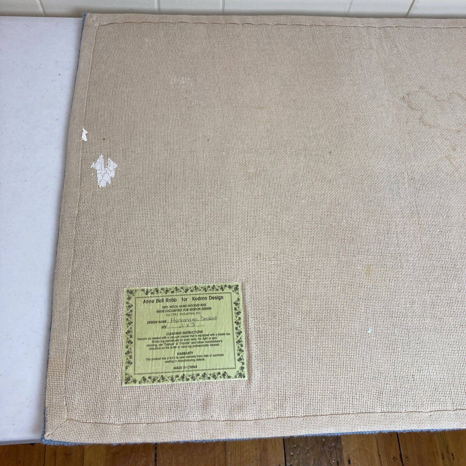 Vintage Anne Bell Robb Hand Hooked Wool Rug Hydrangea Basket 2x3 Kedro ...