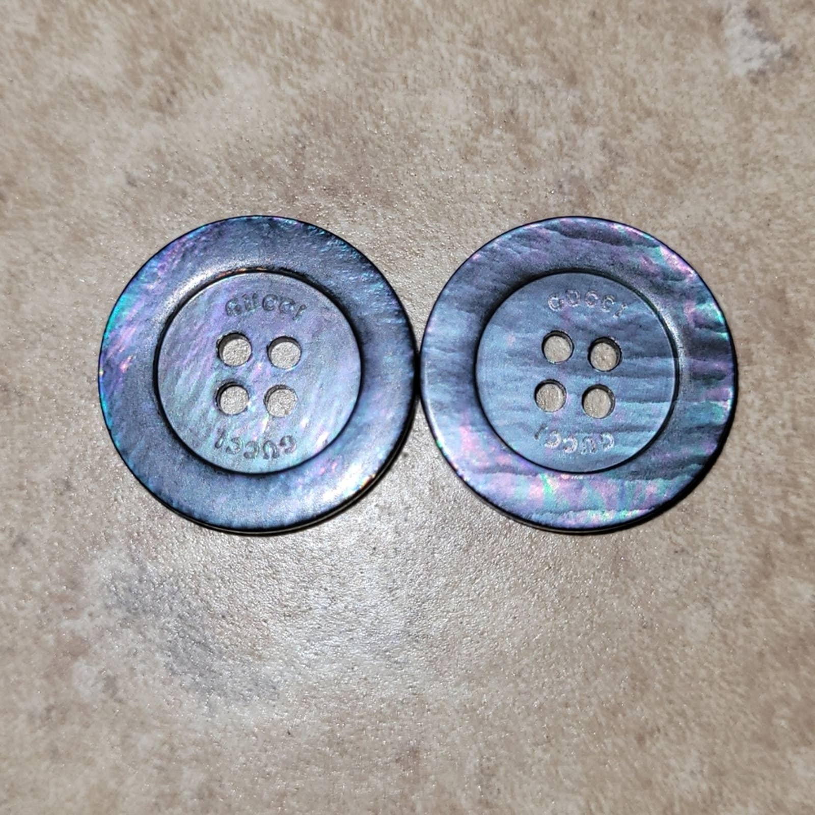 Vintage Set of 2 Black Iridescent 'gucci' Buttons by Gucci | Shop THRILLING