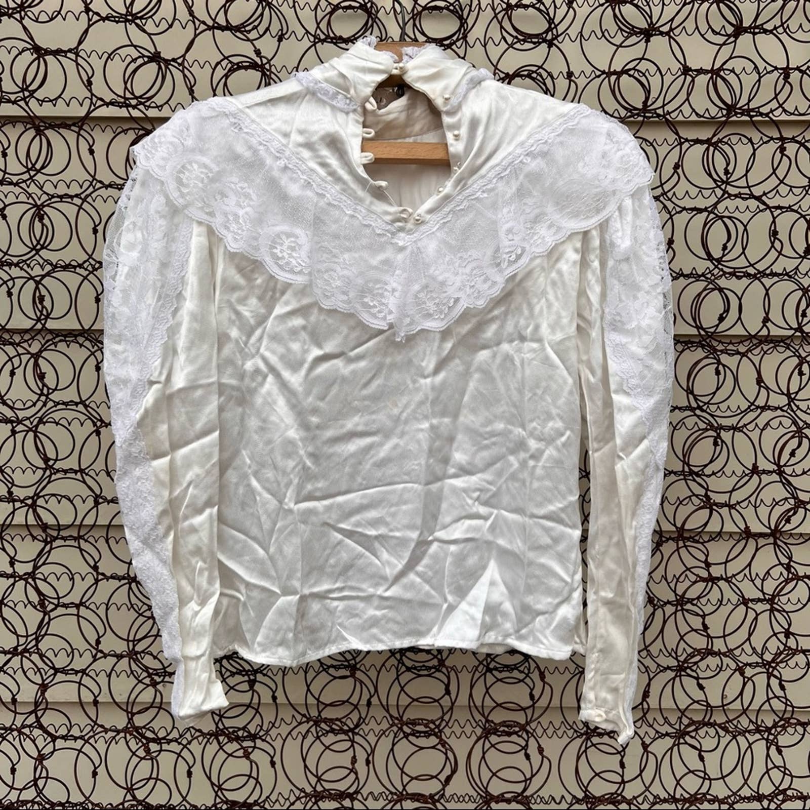 Vintage Lace Puff Sleeve Victorian Ruffle High Neck Poet Blouse by ...