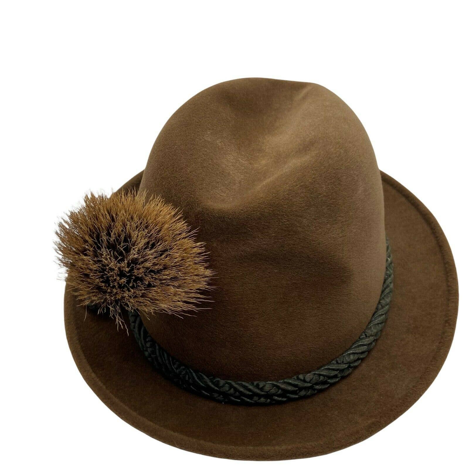 Vintage Men's Brown Felted Fur Alpine Trachten Hat with Pin by Churchi ...