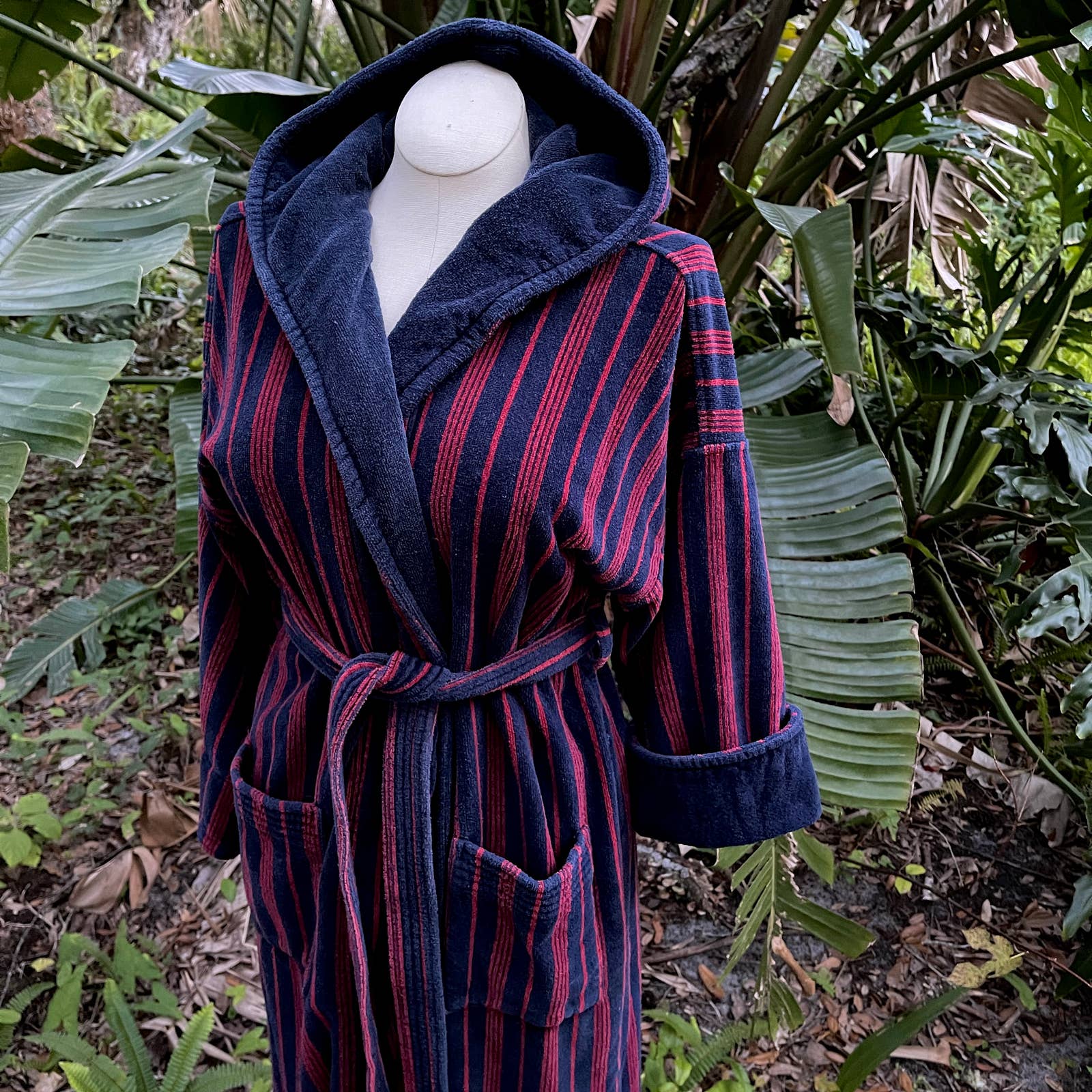 Vintage 80s Hooded Robe Blue Rust Terry Robe by Christopher Hayes ...