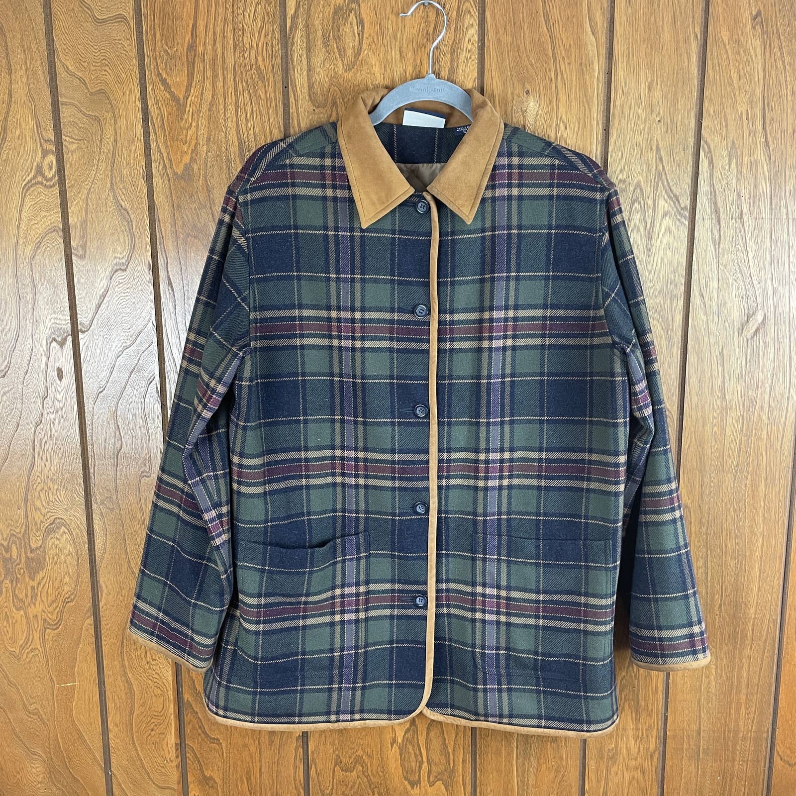 Vintage 100% Wool Green Plaid Cabin Core Chore Jacket Camping Outdoor ...