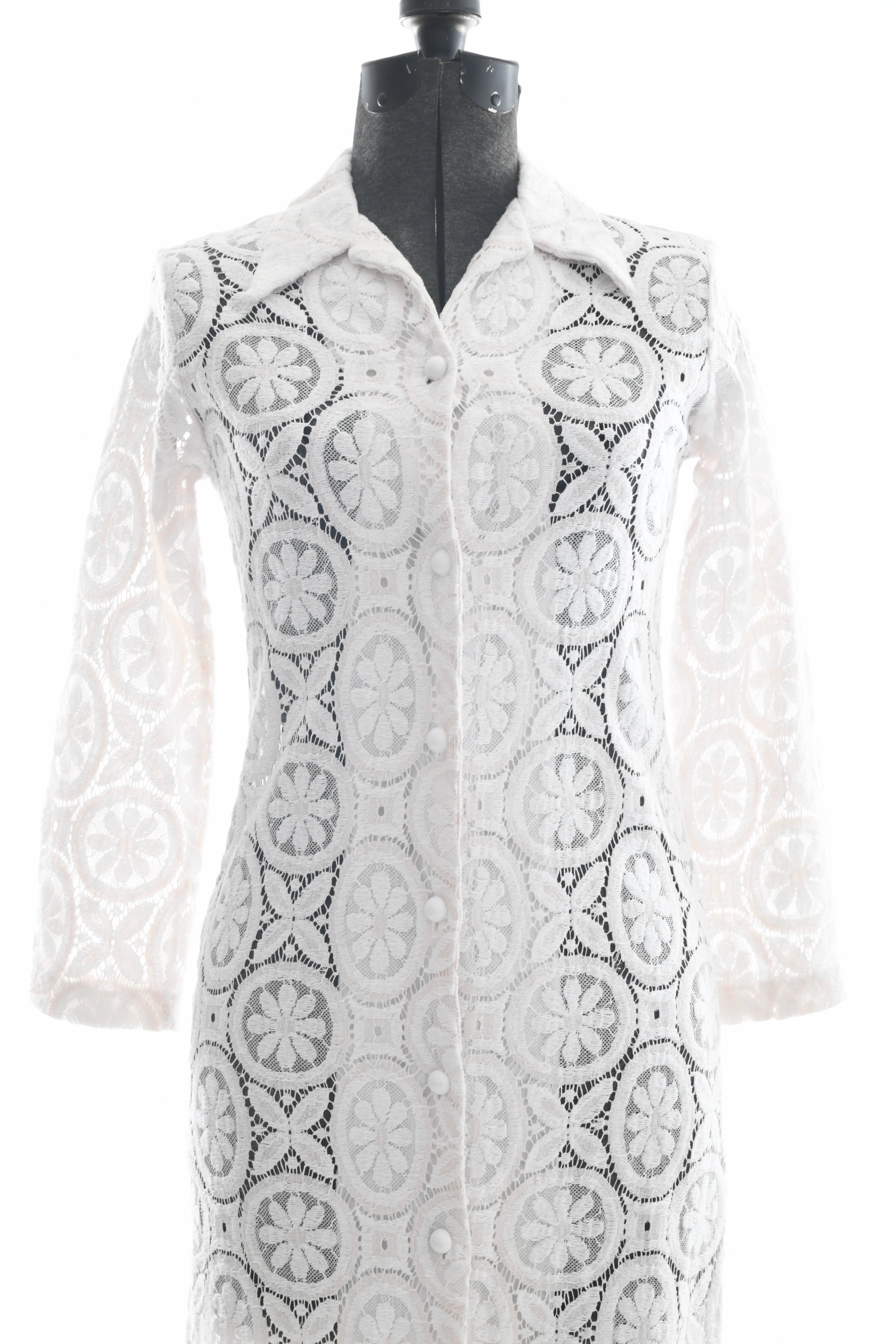 Vintage 60s/70s White And Pale Pink Lace Duster Jacket | Shop THRILLING