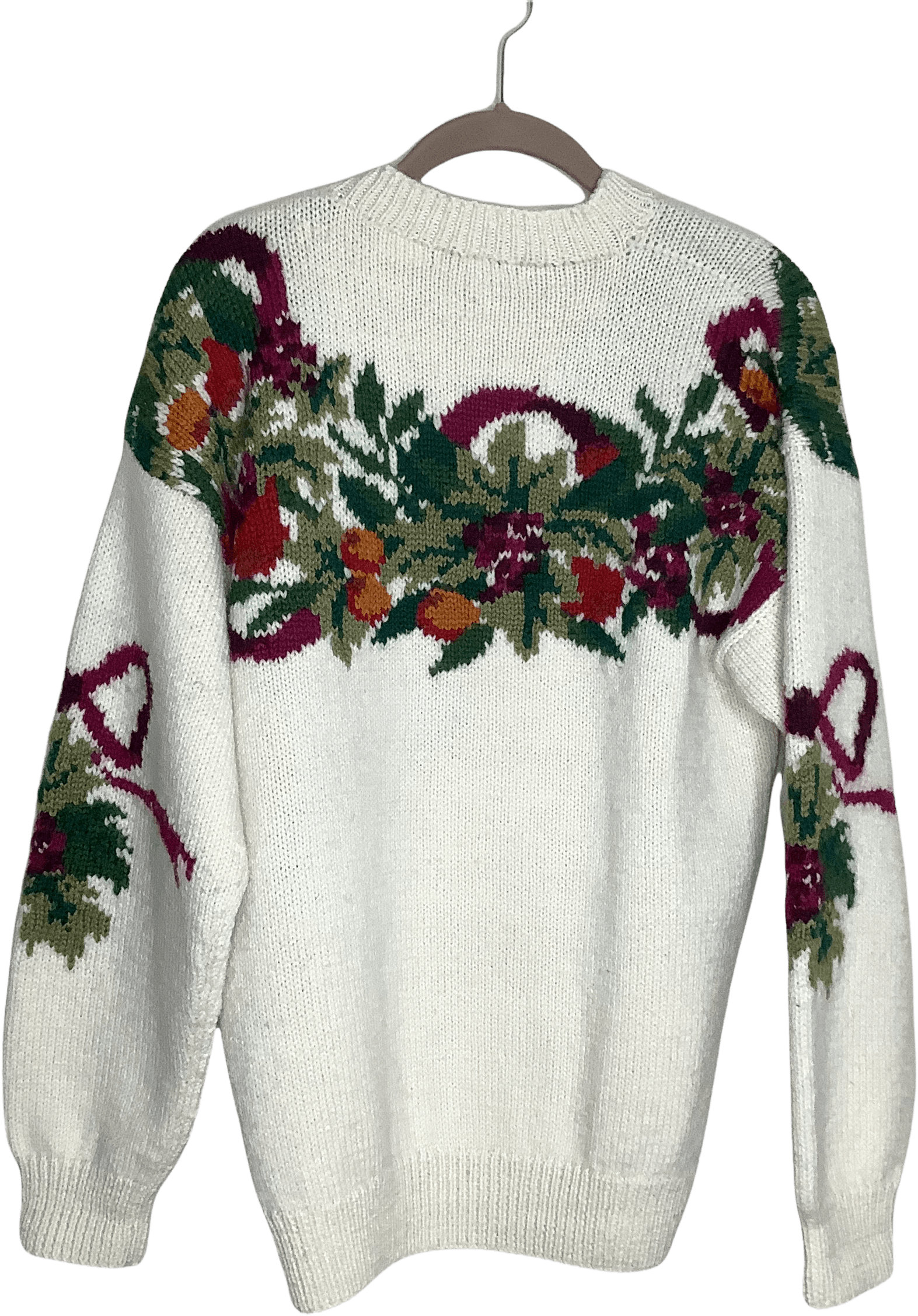 Vintage 80s Holiday Sweater Floral Bows Oversized Wool by Norm Thompson ...