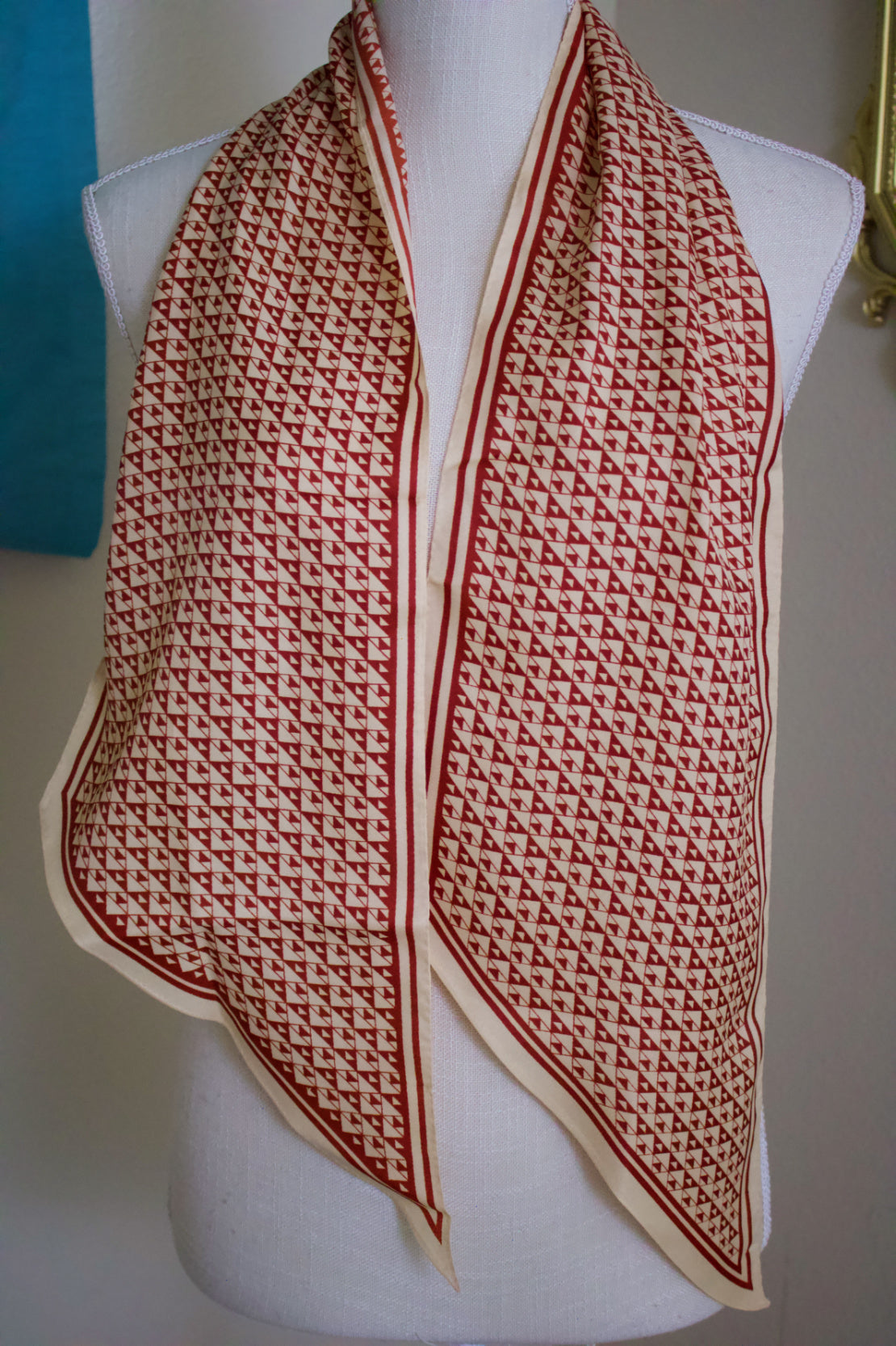 Vintage 60s Red and Cream Triangular Mod Pattern Acetate Scarf ...