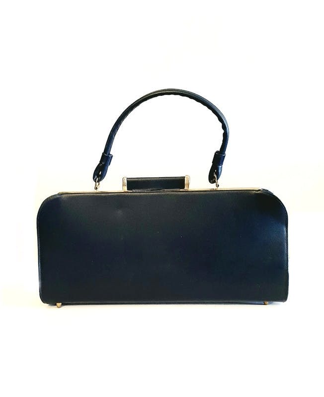 60’s Navy Vintage Long Structured Vinyl Purse by Rialto | Shop THRILLING