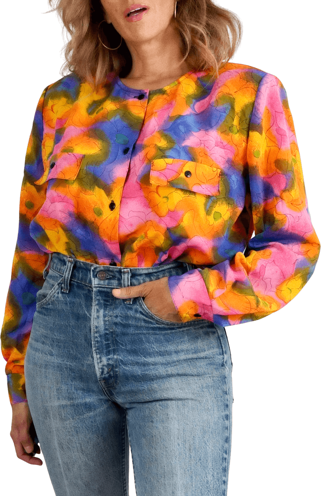Vintage 80’s Abstract Floral Painted Watercolor Blouse | Shop THRILLING
