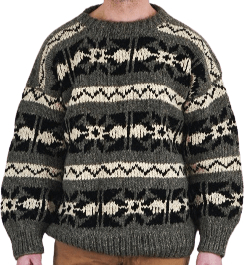 Vintage 80’s Men's Gray Abstract Print Chunky Wool Sweater | Shop THRILLING