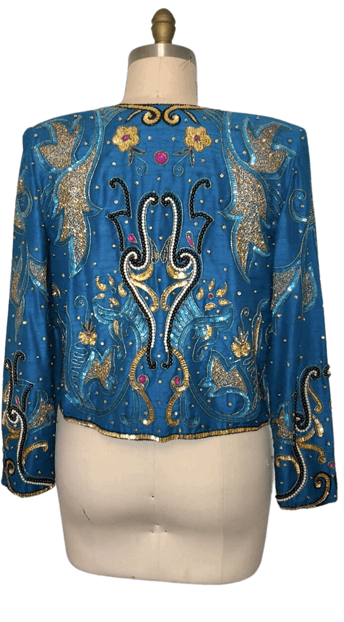 Vintage 90’s Ornate Aqua Blue and Gold Paisley Beaded Jacket | Shop ...