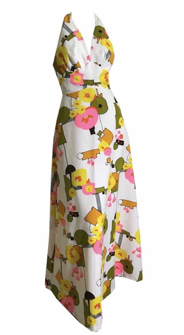 Vintage Japanese Art Print Maxi Halter Dress with Shawl by Toyobo ...