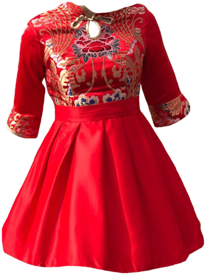 Vintage Red and Gold Pleated Heavy Embroidery Japanese Collar Dress ...