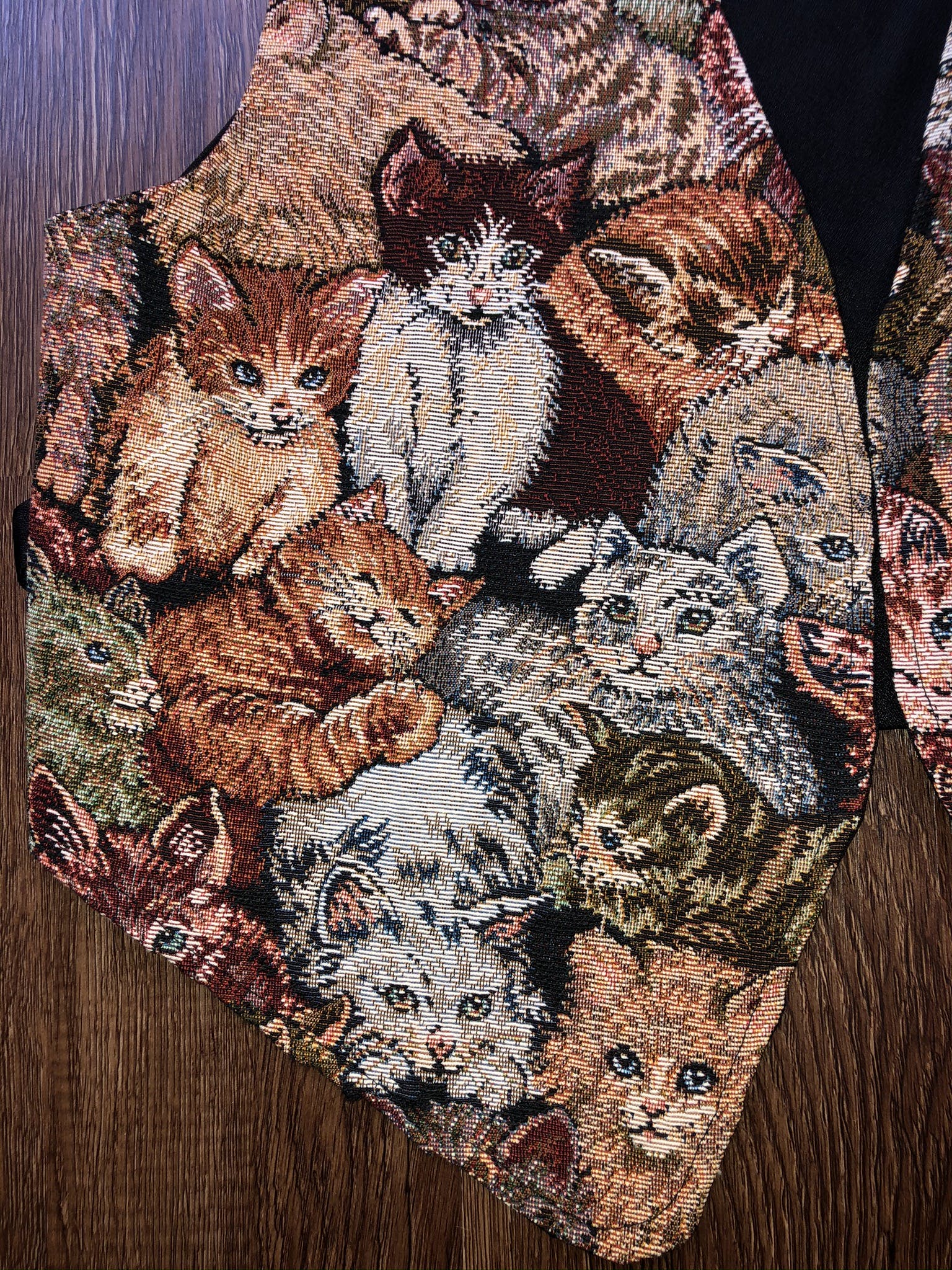 Vintage 80's/90's Cat and Kitten Tapestry Open Front Cottagecore Vest ...