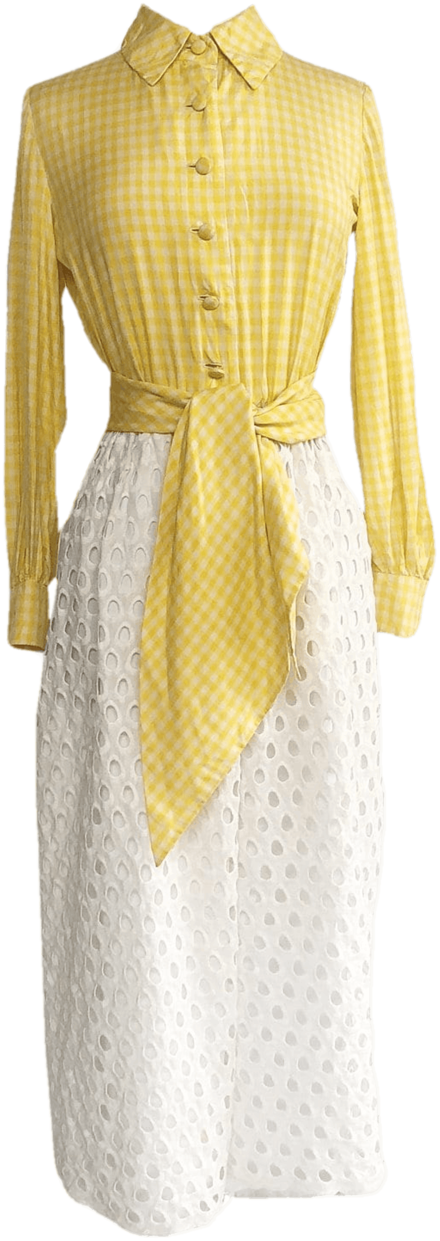 Vintage 60’s White Eyelet Lace and Yellow Check Maxi Dress by Chuck ...