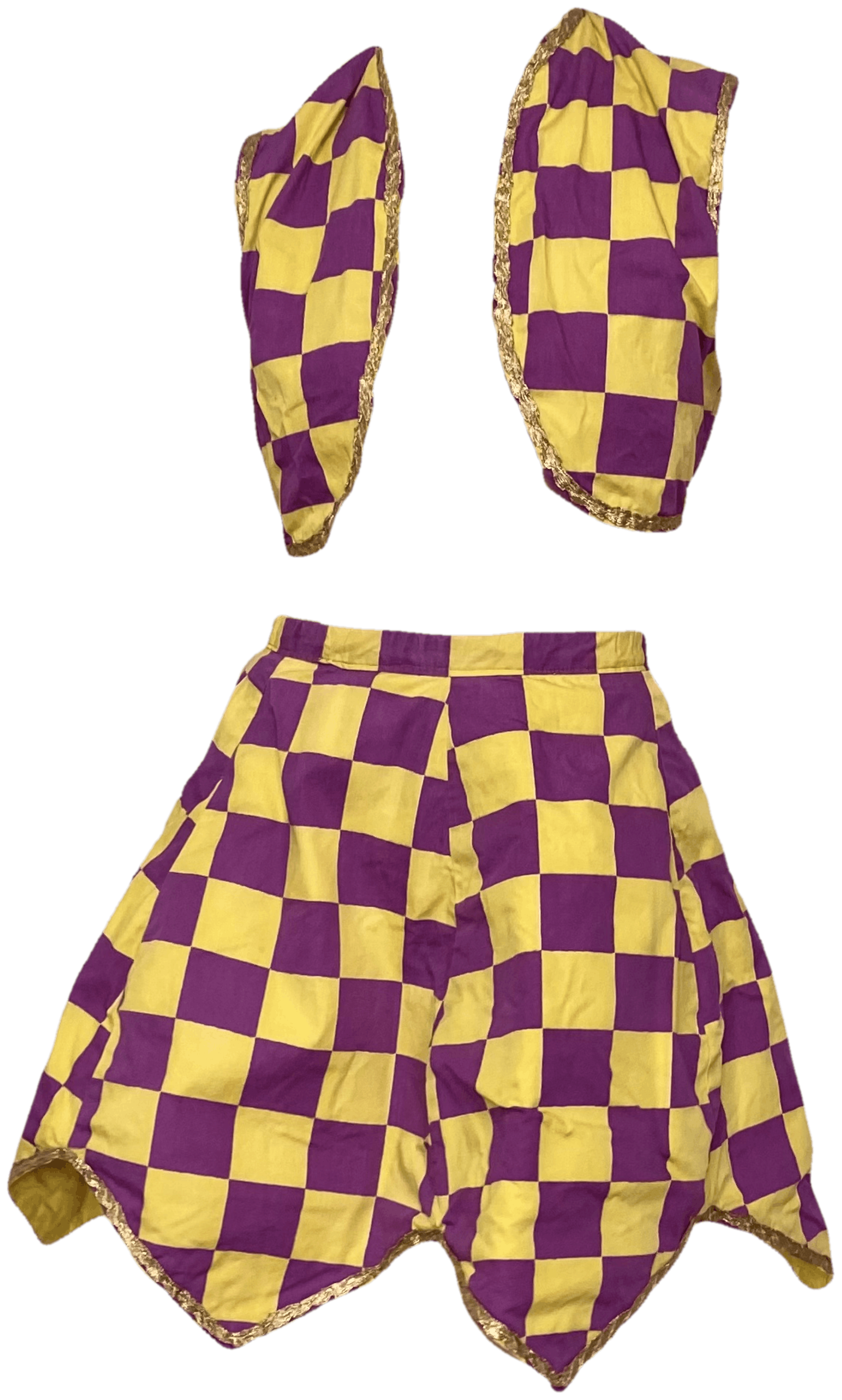 Vintage 30’s/40’s Purple and Yellow Checkered Three Piece Clown Costume ...