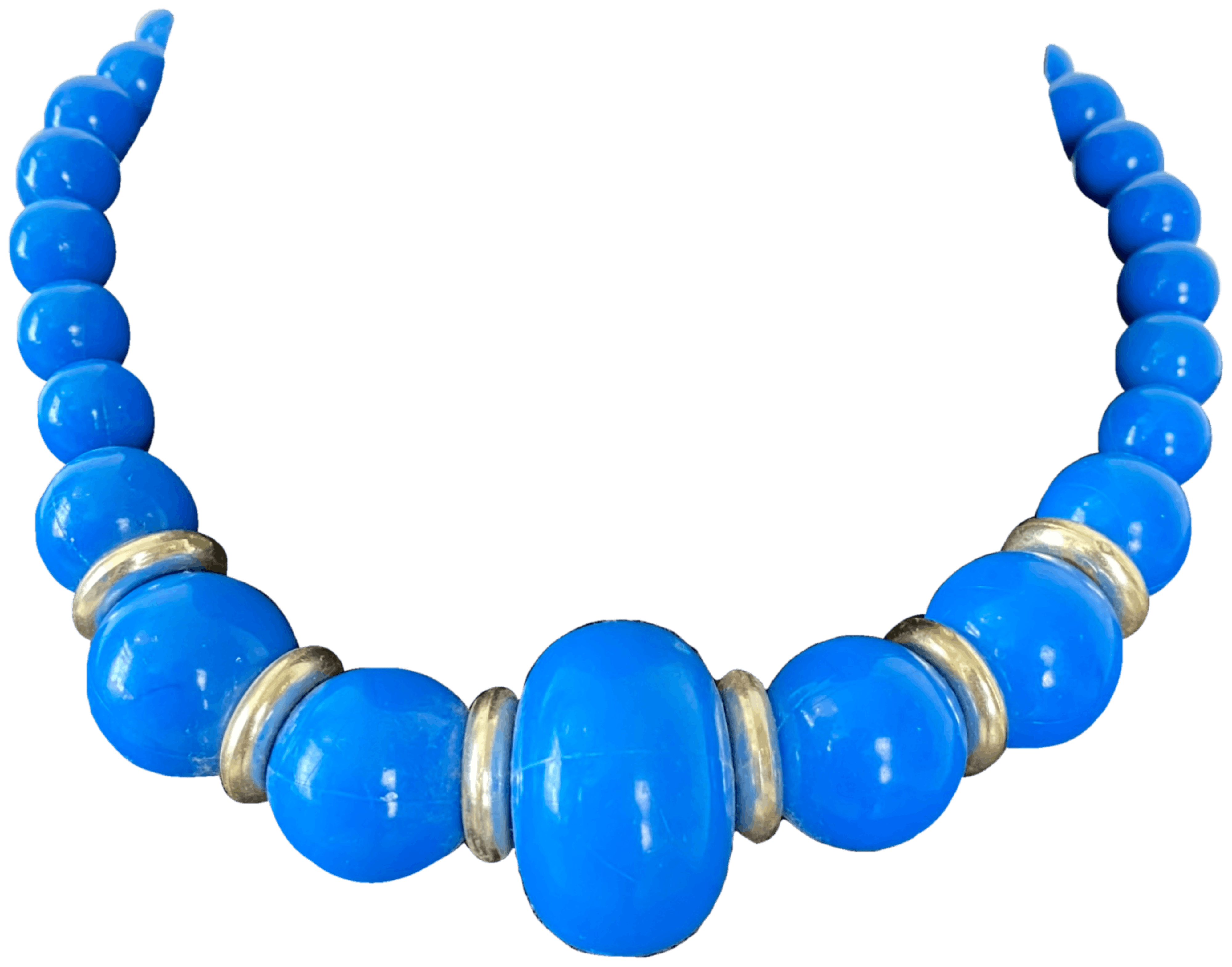 Vintage Blue Bobble Beaded Necklace with Gold Detail | Shop THRILLING