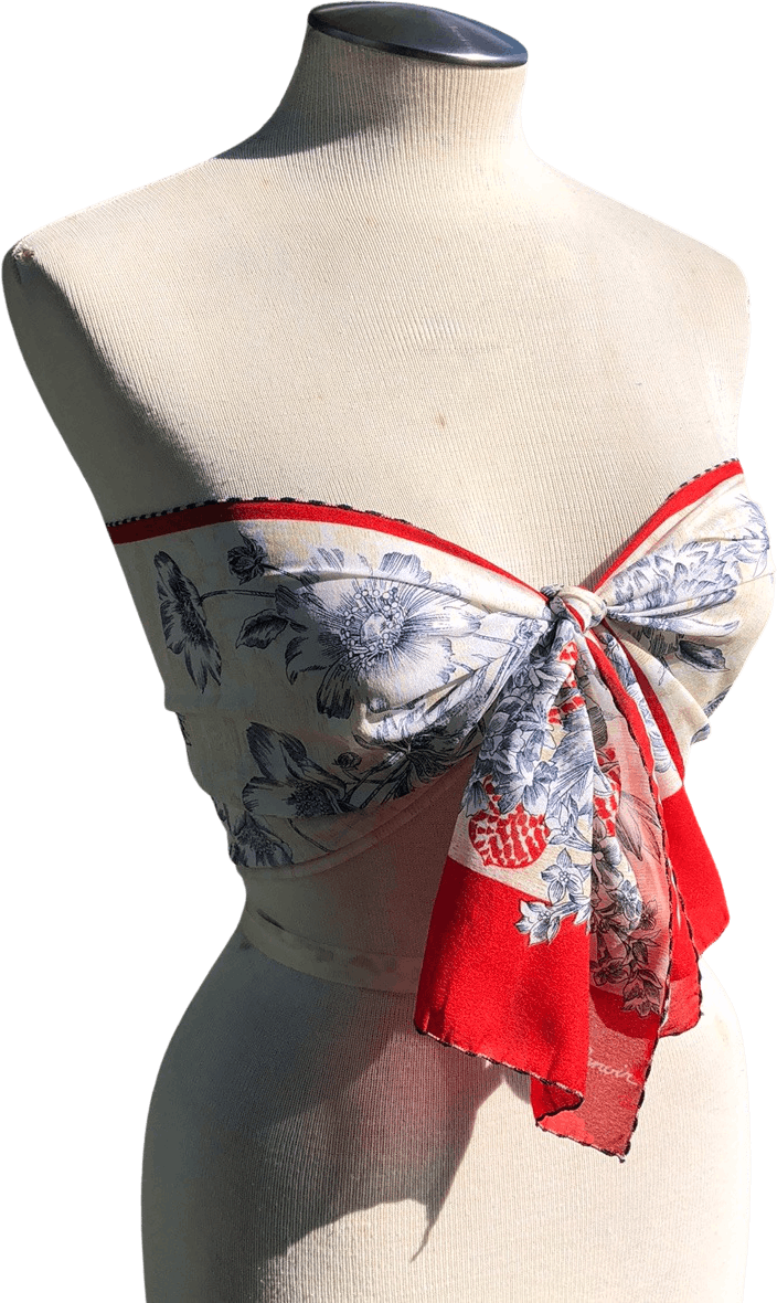 Vintage 70’s Floral Red and Cream and Blue Scarf | Shop THRILLING