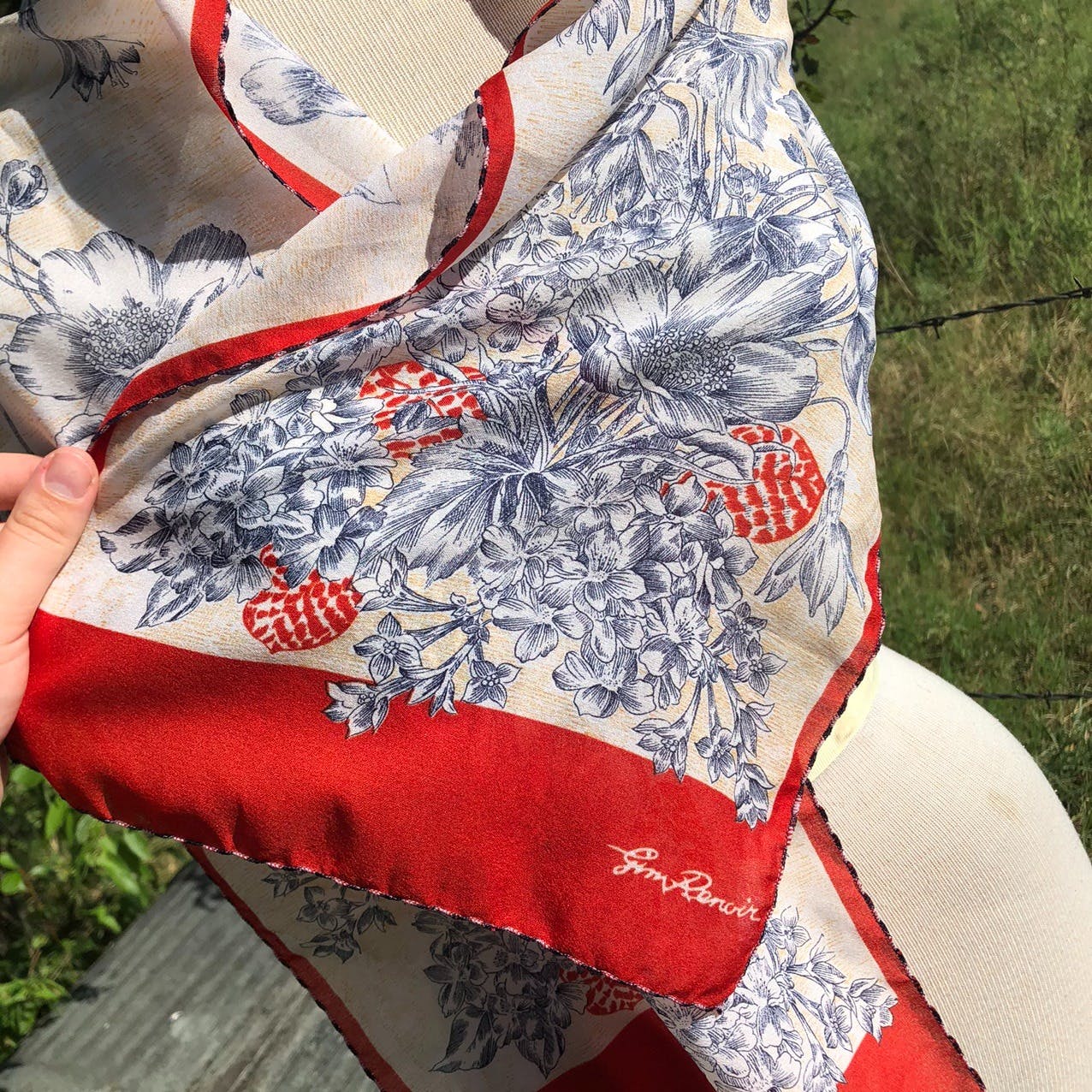 Vintage 70’s Floral Red and Cream and Blue Scarf | Shop THRILLING