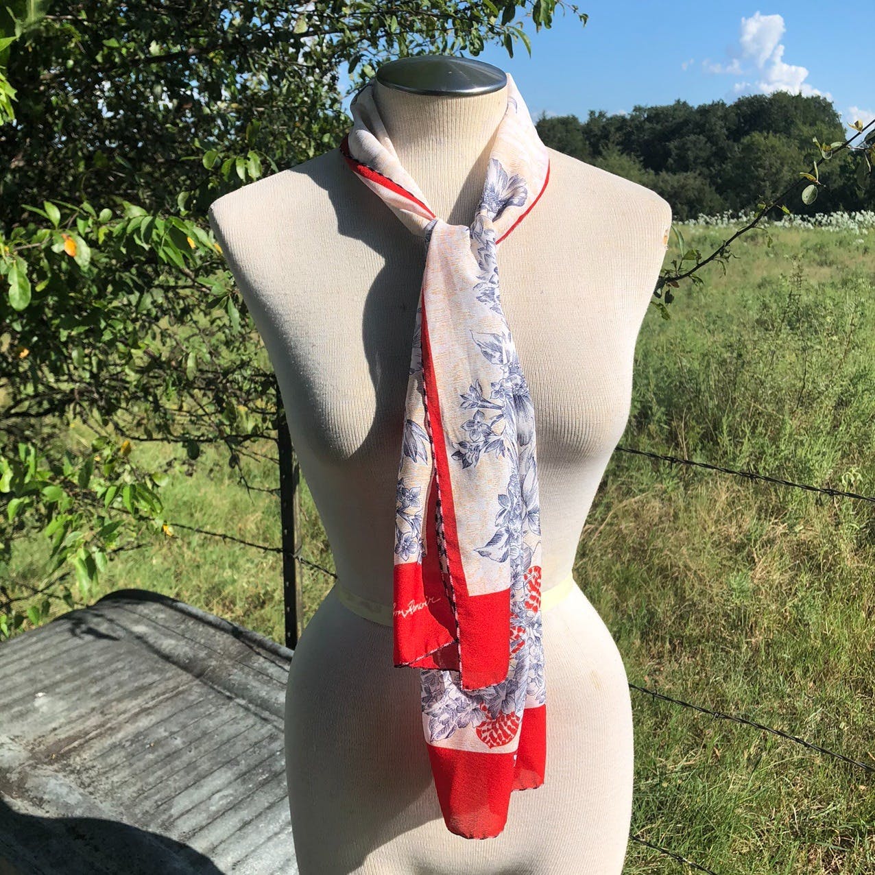 Vintage 70’s Floral Red and Cream and Blue Scarf | Shop THRILLING