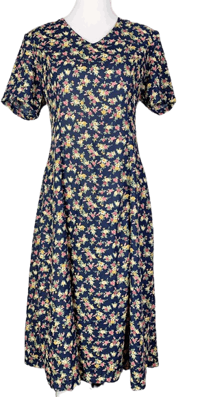 Vintage 80's Navy Floral Print Midi Dress by Dmk | Shop THRILLING