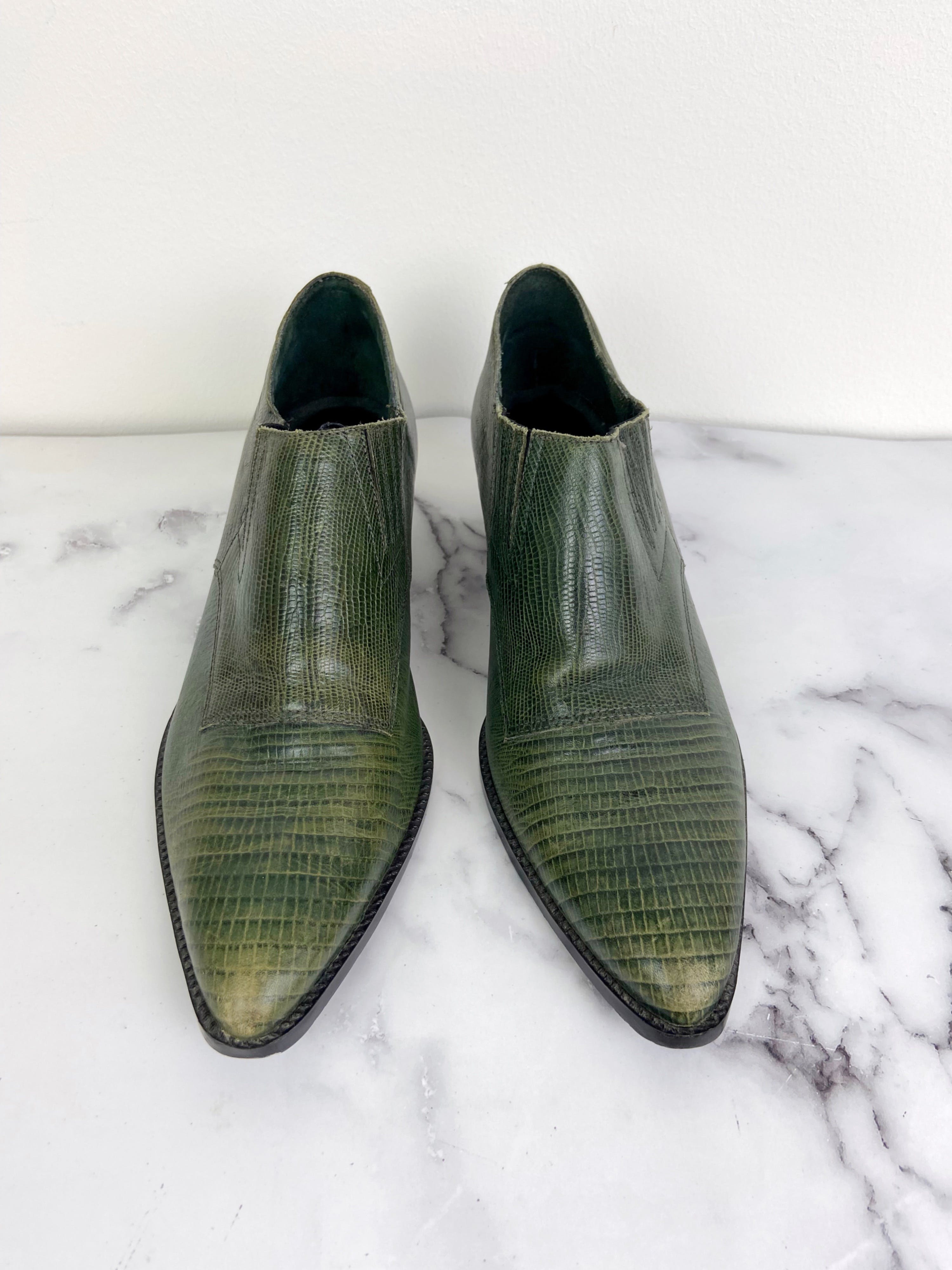 Vintage 90’s Green Python Embossed Leather Boots | Shop THRILLING