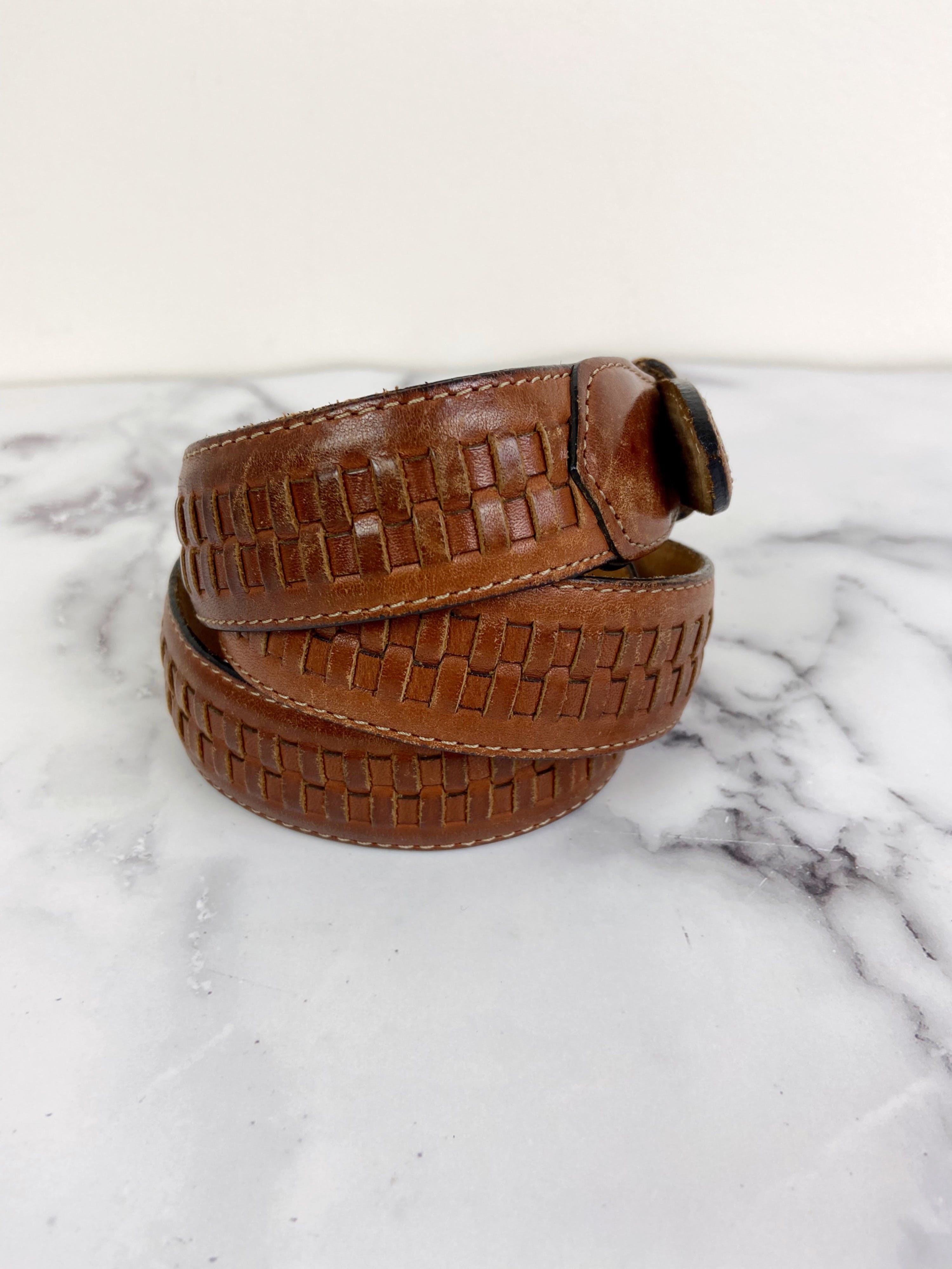 Vintage Brown Leather Woven Detailed Belt | Shop THRILLING