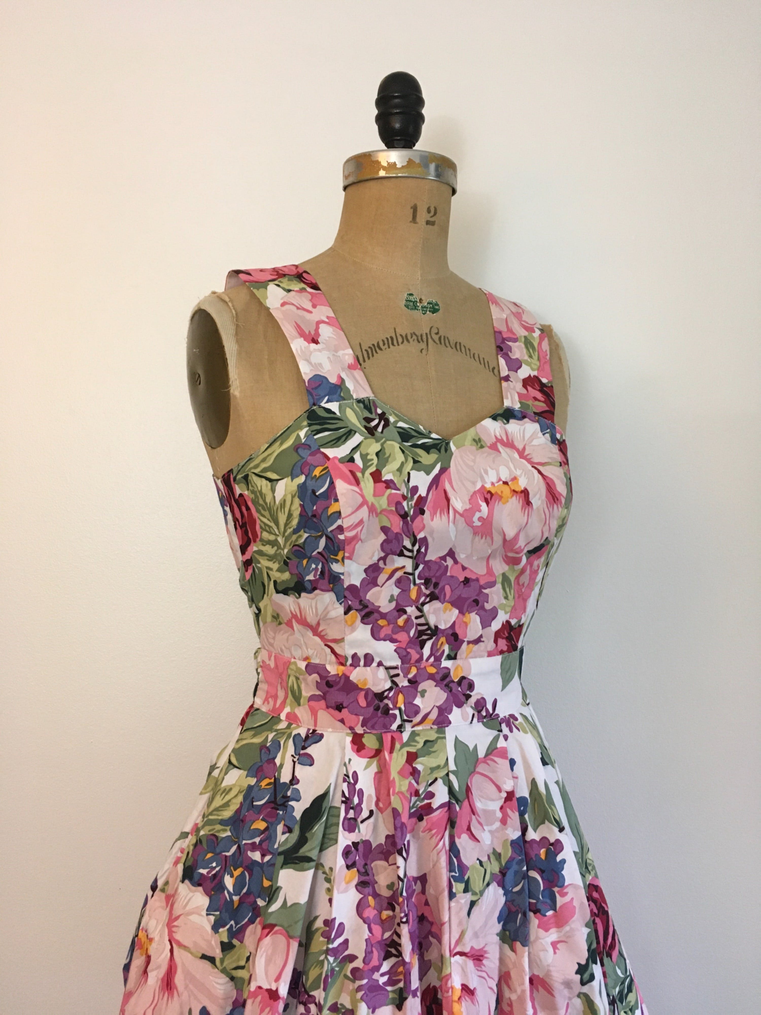 Vintage 80's Floral Tie Back Mini Sundress by Karin Stevens | Shop ...
