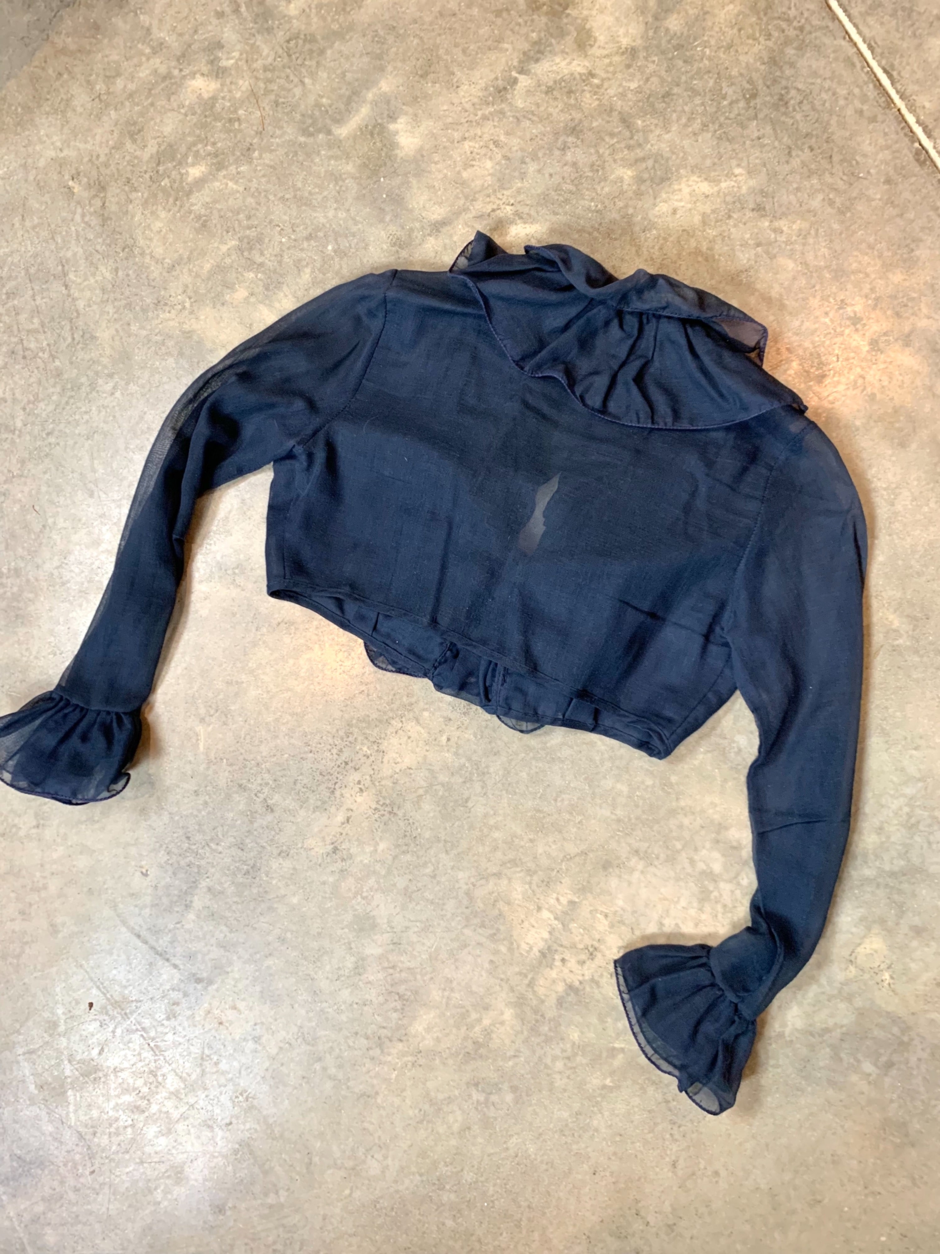 Vintage 70’s Ultra Cropped Sheer Ruffle Lace Up Top | Shop THRILLING