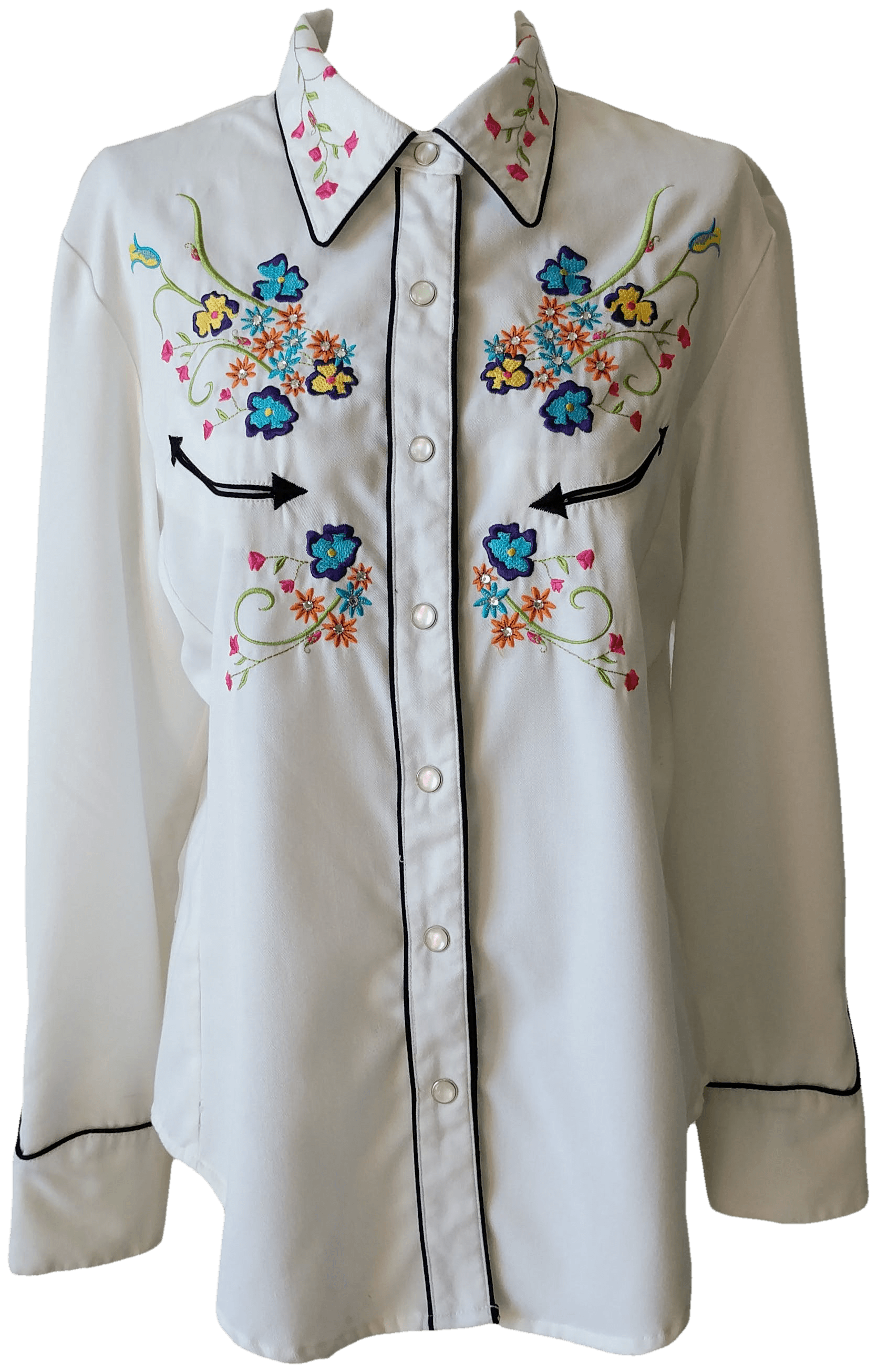 Vintage Western Style Button Up with Bright Floral Details | Shop THRILLING