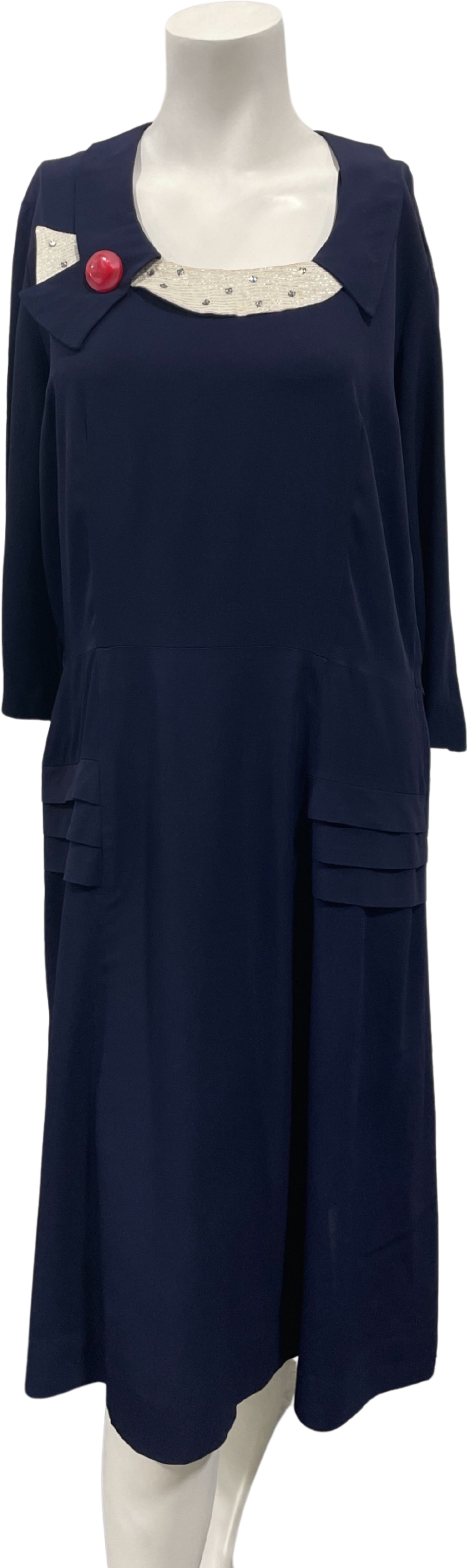 Vintage 40's Navy Rayon Dress with Rhinestone Collar XL by Peg Palmer ...