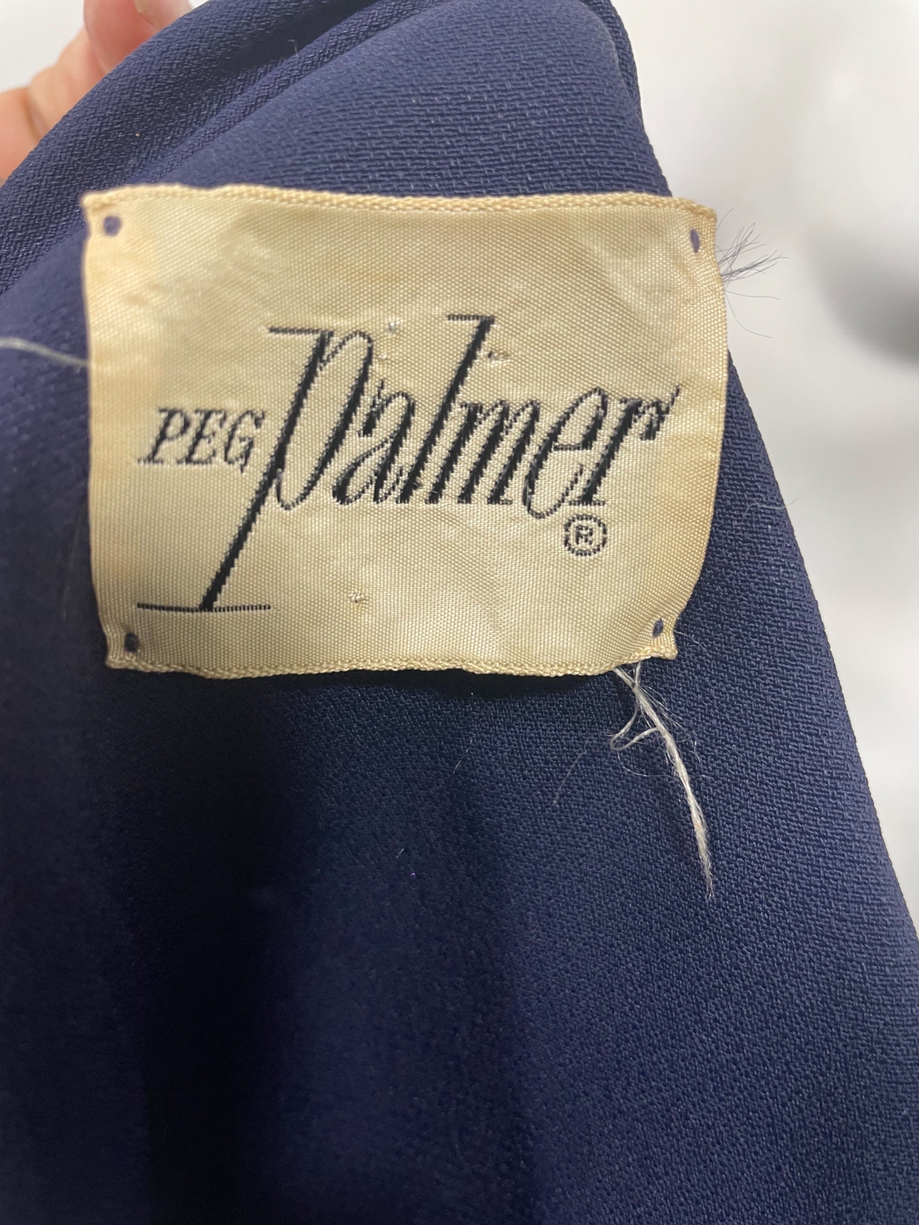 Vintage 40's Navy Rayon Dress with Rhinestone Collar XL by Peg Palmer ...