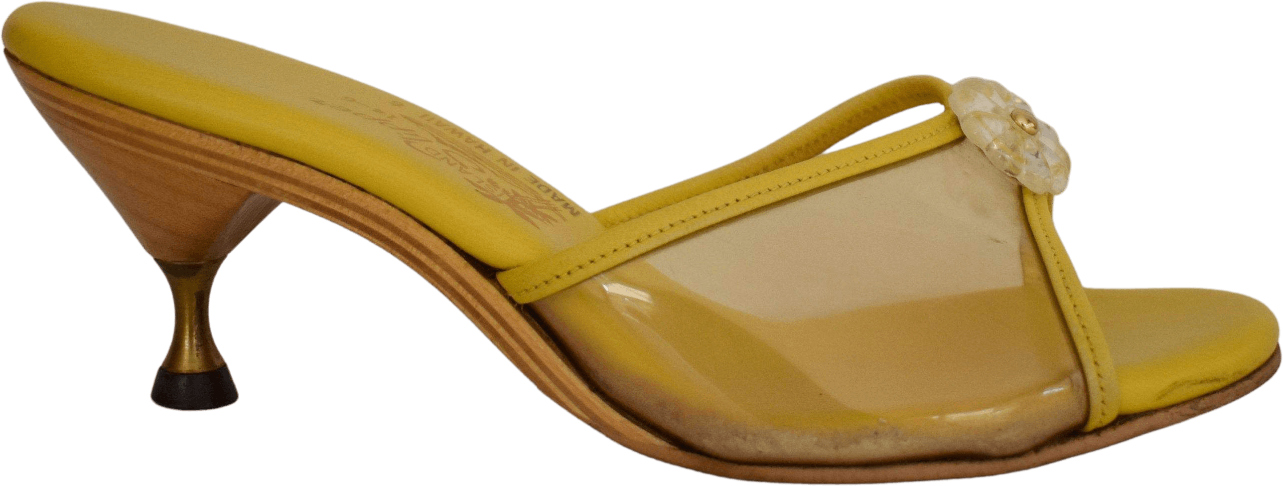 Vintage Yellow Vegan Faux Leather and Vinyl Shoes with Wood Kitten ...